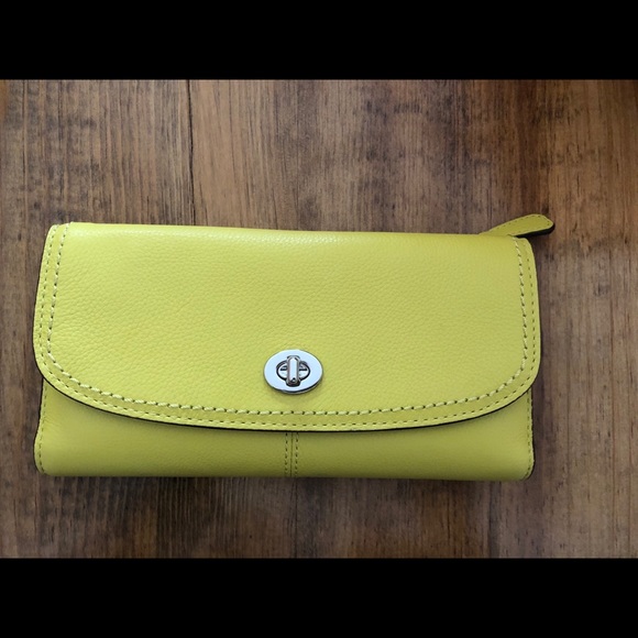 Coach | Bags | Coach Wallet Leather In Yellowlemon | Poshmark